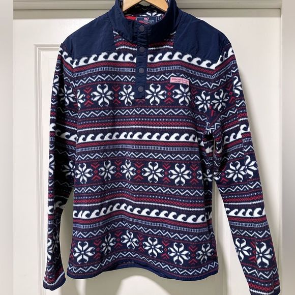 Vineyard Vines | Tops | Womens Vineyard Vines Byshep Ian Fair Isle Snap Fleece Pullover Large ...